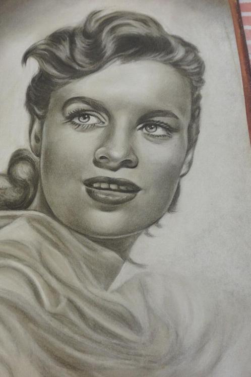 ② vintage tekening portret H. Carter 1949 actrice model usa — Kunst ...