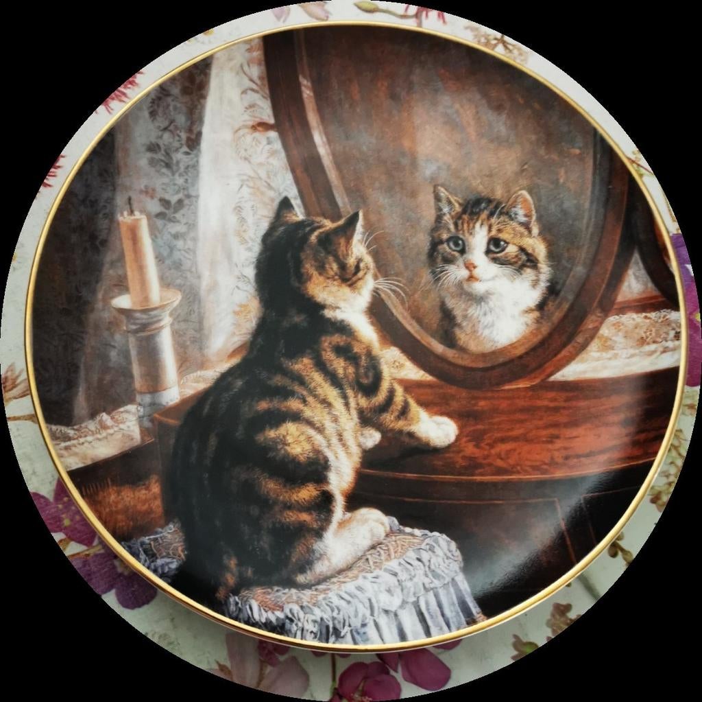 ② Frank Paton gelimiteerd wandbord kitten in spiegelreflectie — Antiek ...