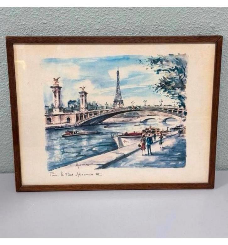 ② Peinture ancienne Pont Alexandre III Pont Paris Seine Paris — Art ...