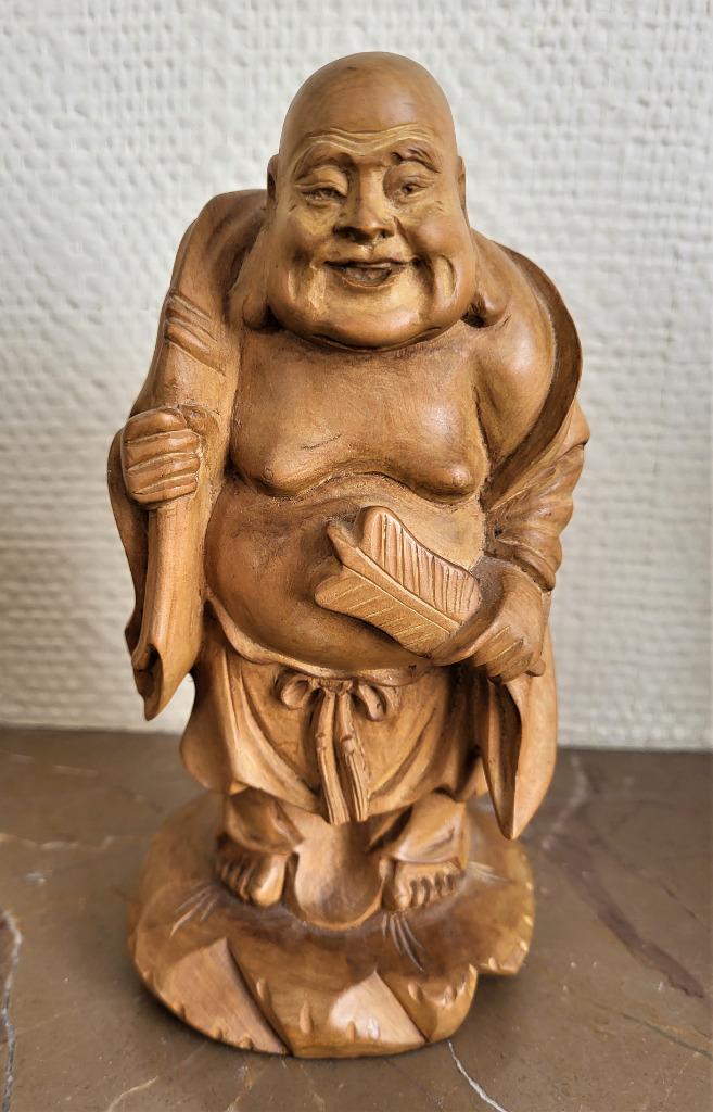 ② Chinees houten lachende Boeddha beeld — Kunst | Beelden en ...
