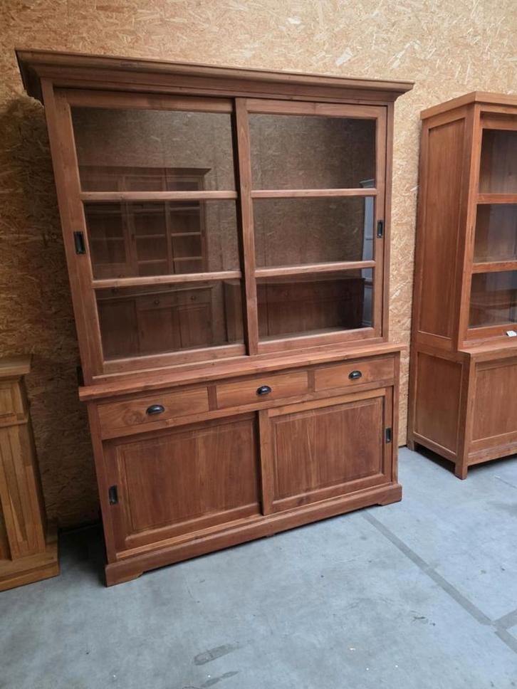 ② Mooie massief teakhouten buffetkast/vitrinekast 174cm — Kasten ...