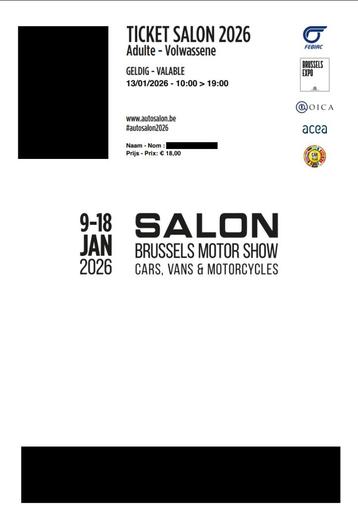 ② Salon de l'auto bruxelles 1 tickets | 13/01/2026 — Événements ...