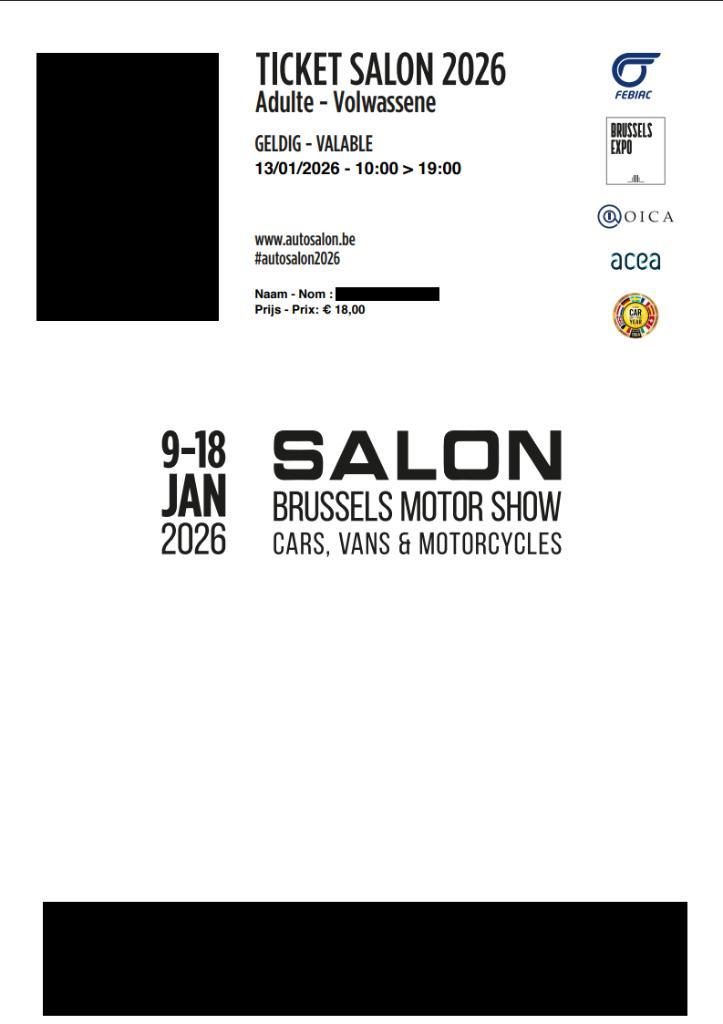 ② Salon de l'auto bruxelles 1 tickets | 13/01/2026 — Événements ...