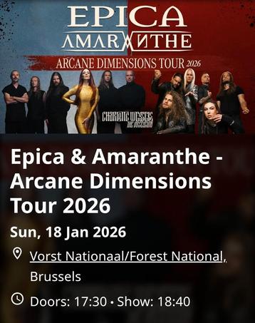 ② EPICA & Amaranthe, zo. 18.01.2026 (VANDAAG), Vorst Nationaal ...