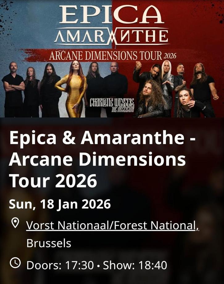 ② EPICA & Amaranthe, zo. 18.01.2026 (VANDAAG), Vorst Nationaal ...