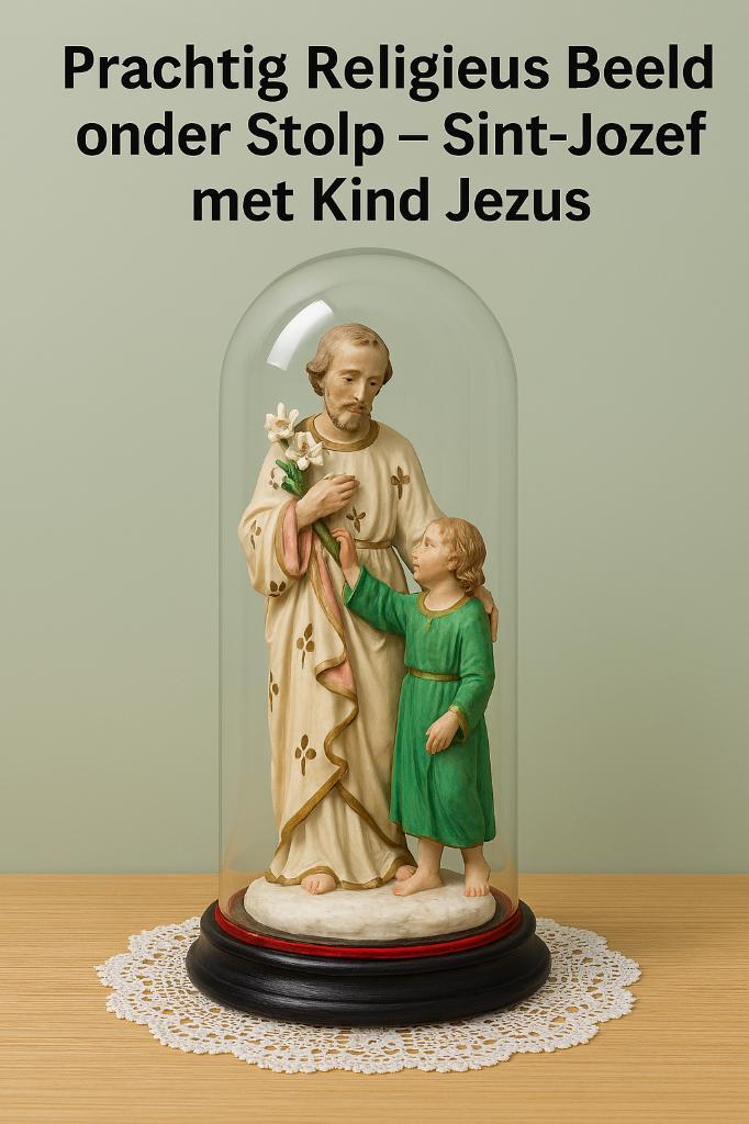② Religieus beeld onder stolp Sint-Jozef met Kind Jezus. — Antiquités ...